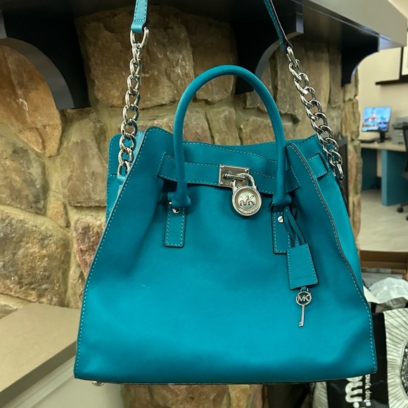 Michael Kors | Bags | Michael Kors Teal And Silver Satchel With ...